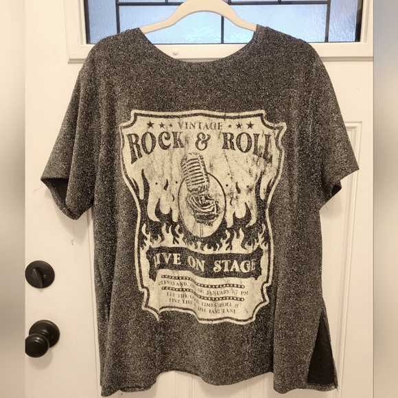 ARULA | Tops | Arula Black Sparkly Rock N Roll Tshirt | Poshmark